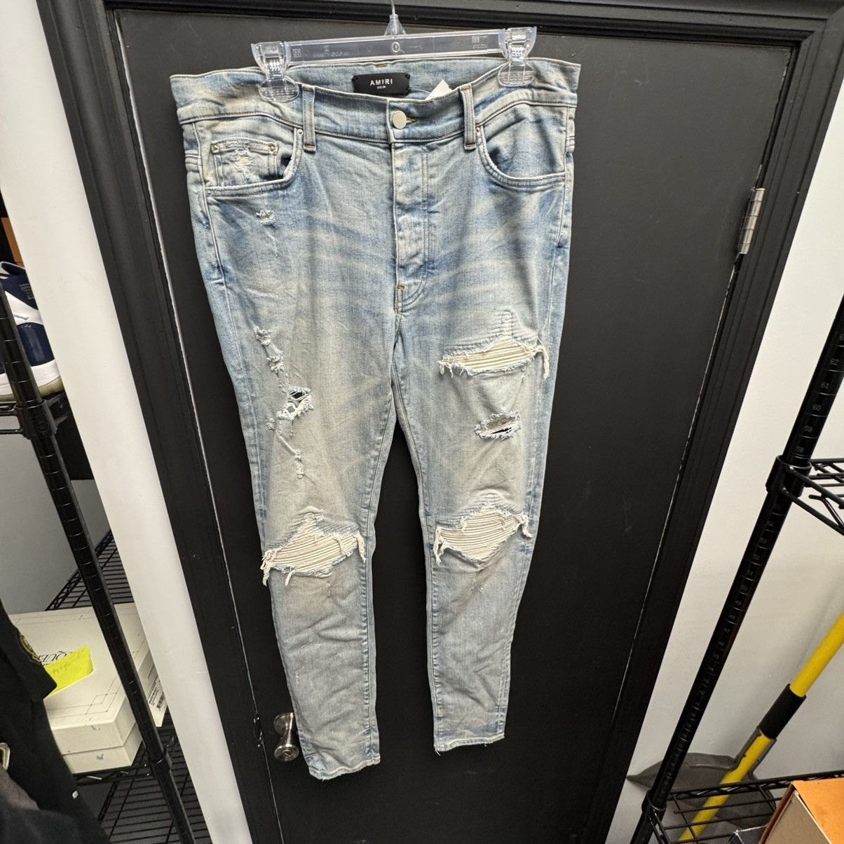 Amiri Amiri MX1 White Suede Patch Jean Clay Indigo | Grailed