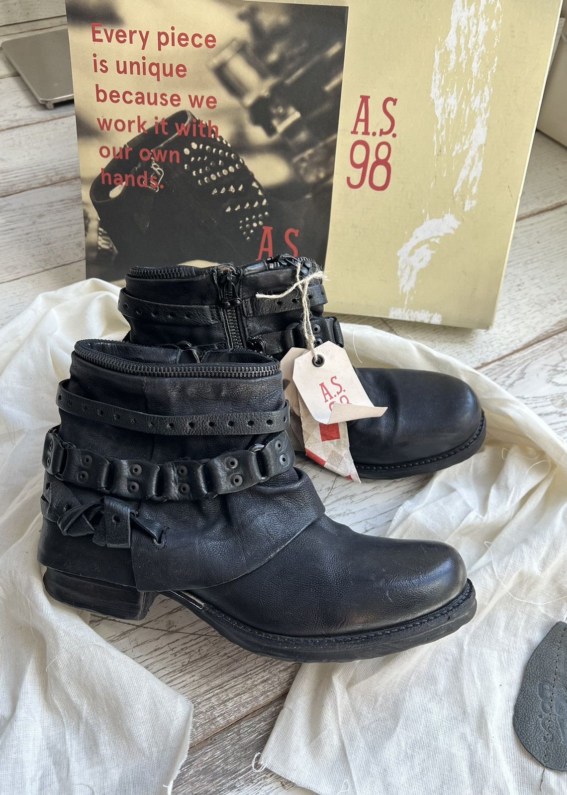 Japanese Brand AS98 bondage leather flap steel heel side-zip boots. | Grailed