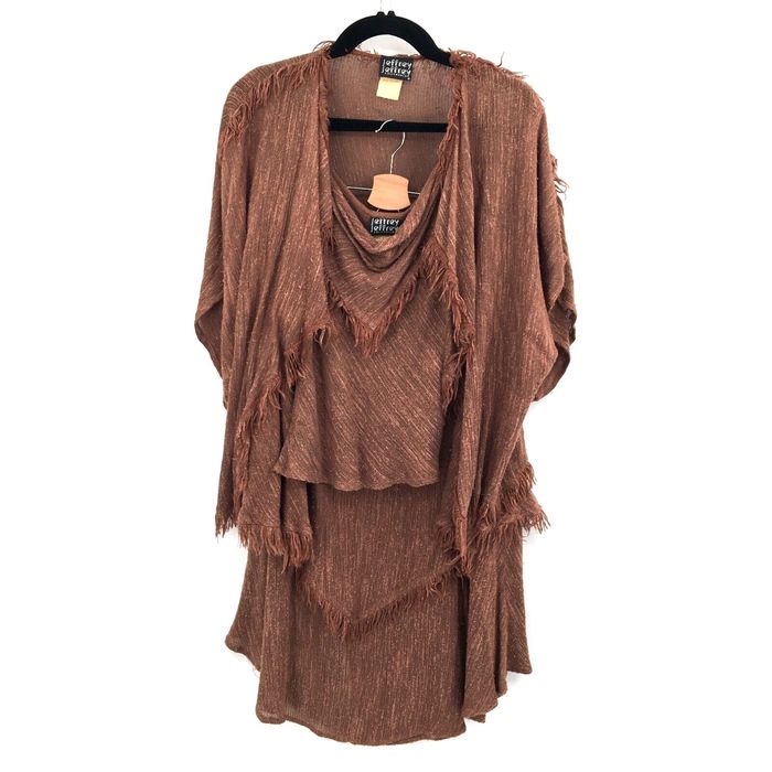 Vintage VTG 60s 70s Jeffrey Jeffrey 3pc outfit Rayon silk fringe boho ...