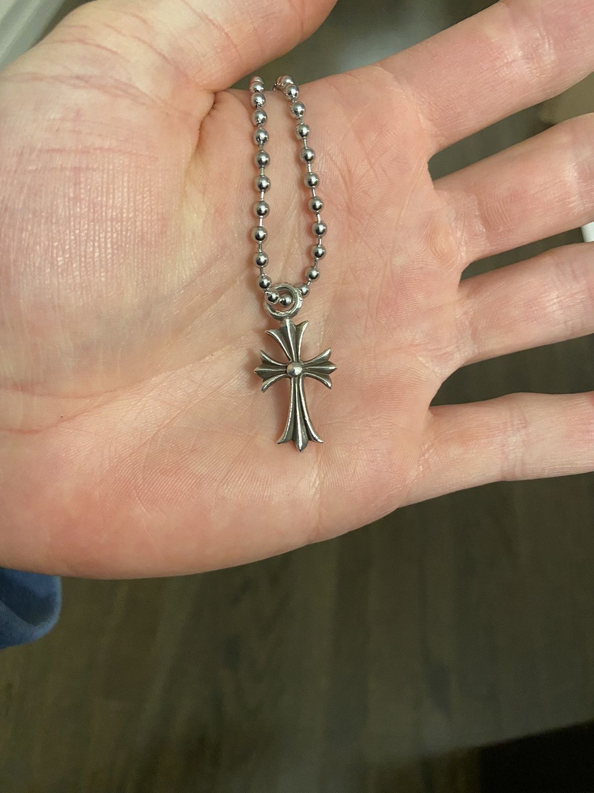 Chrome Hearts Chrome Hearts Silver Cross Pendant Ball Chain Necklace ...