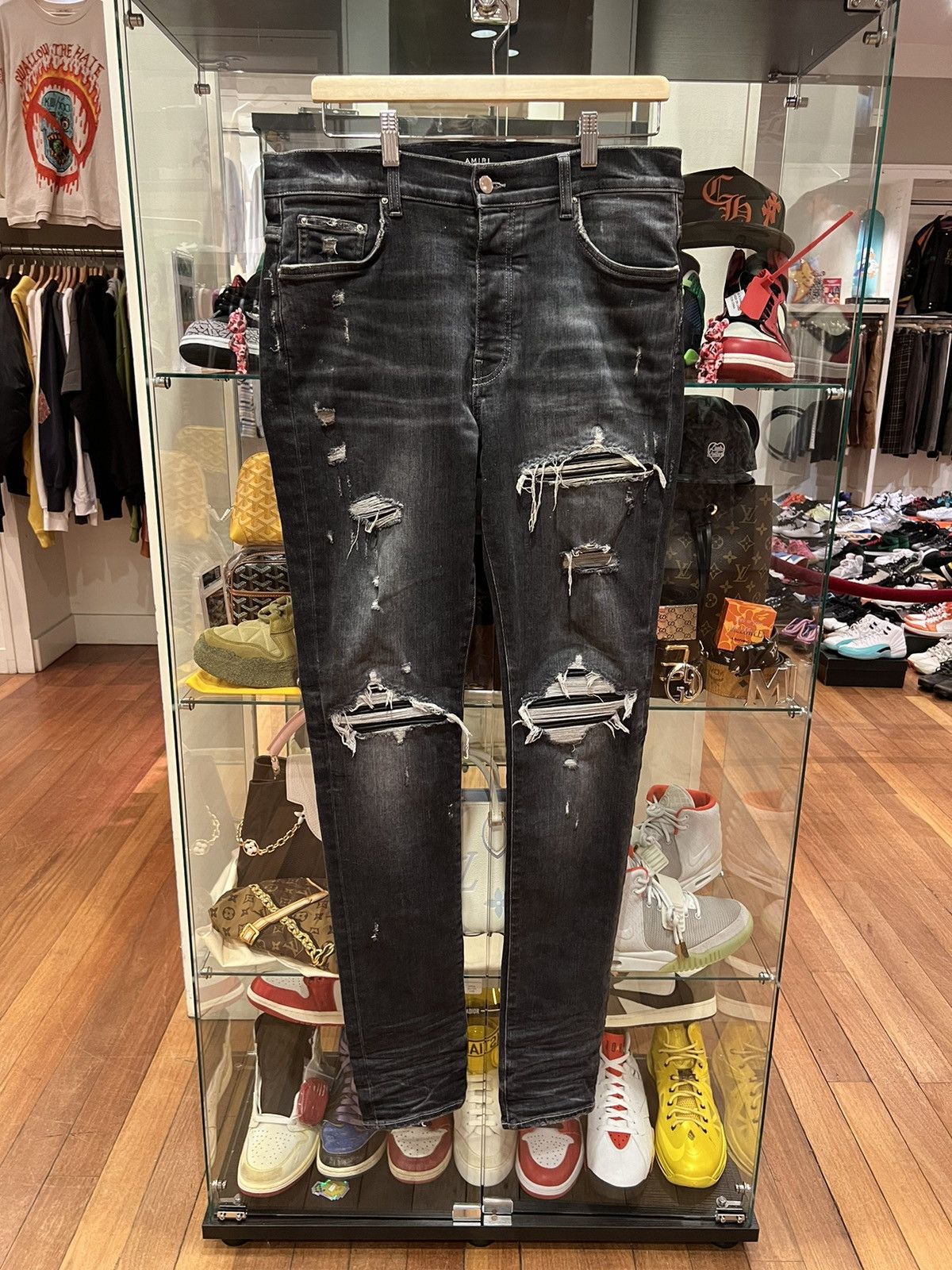 Amiri Amiri mx1 leather patch denim jeans | Grailed