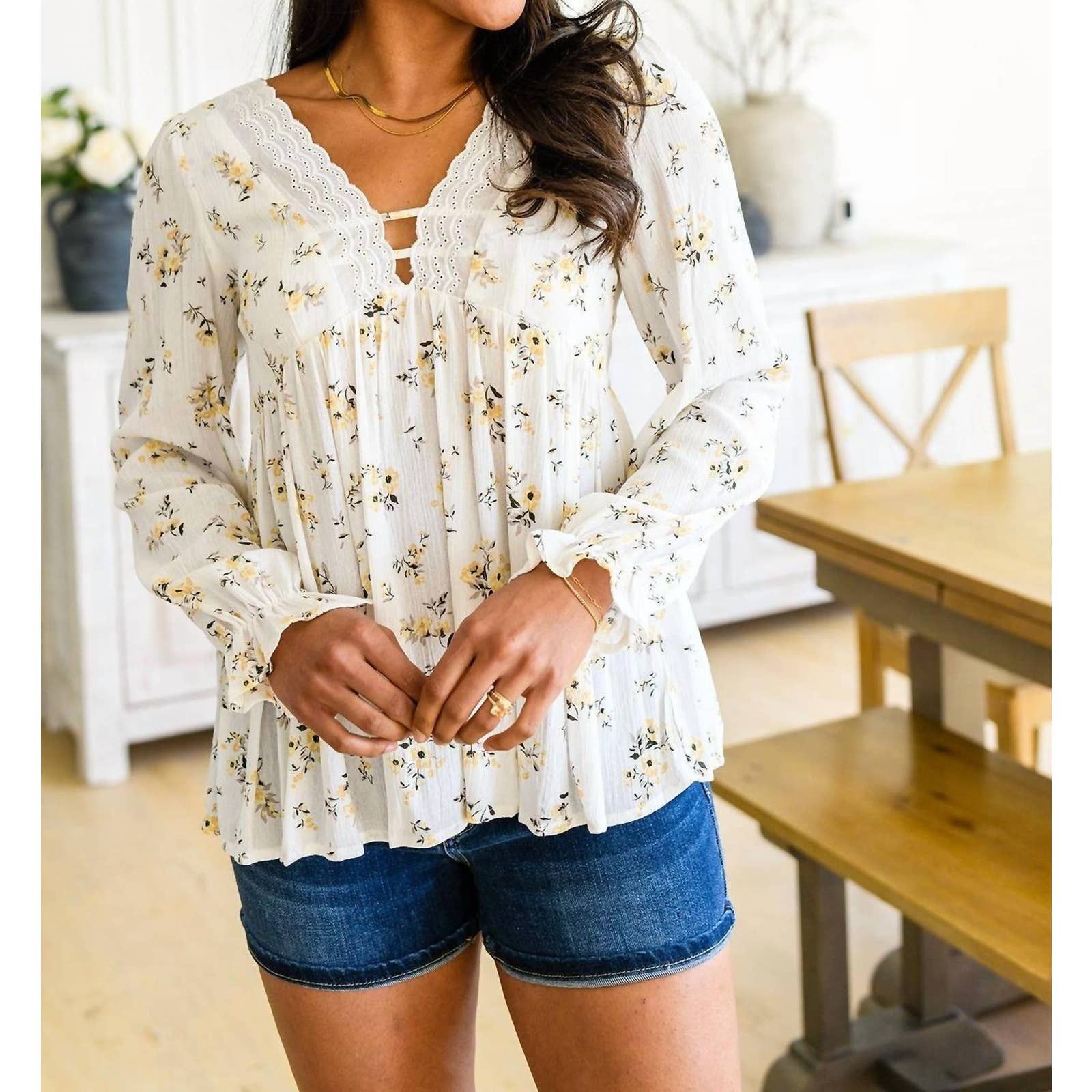 Designer AVE SHOPS Sing Softly Lace Trim Floral Blouse In White | Grailed