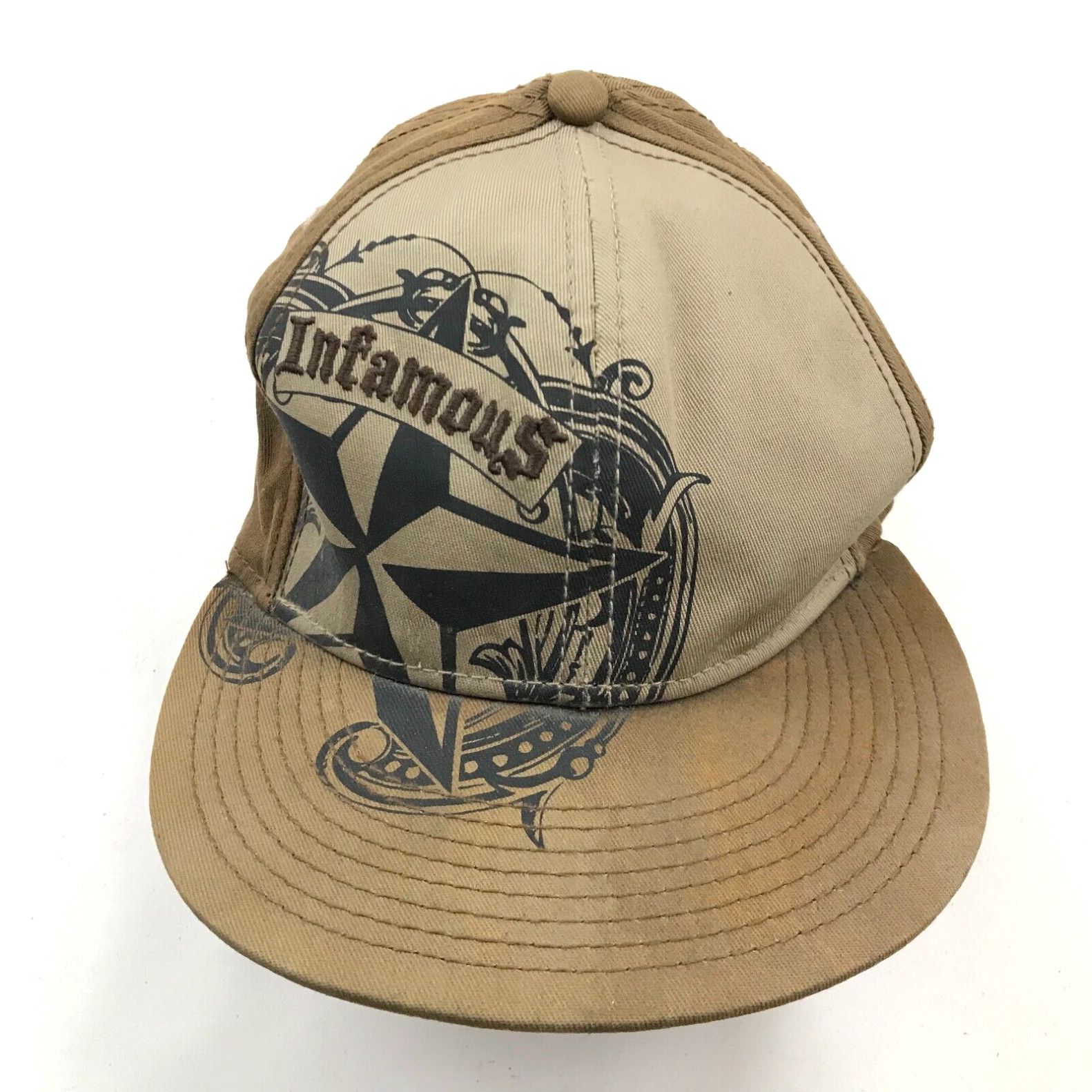 Vintage Infamous Hat Cap Stretch Fit Brown Black Adult Embroidered ...