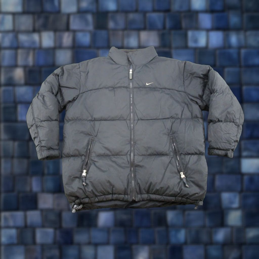 Nike VINTAGE Nike Puffer Jacket Black Mens L Duck Down Swoosh Logo 90s ...