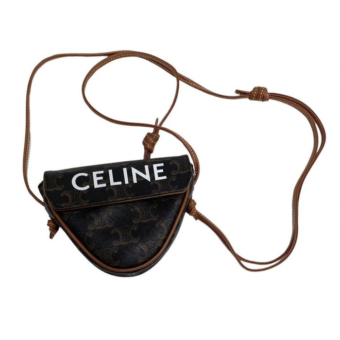 Celine CELINE Triangle Bag Triomphe Canvas Pattern Logo Leather Mini ...