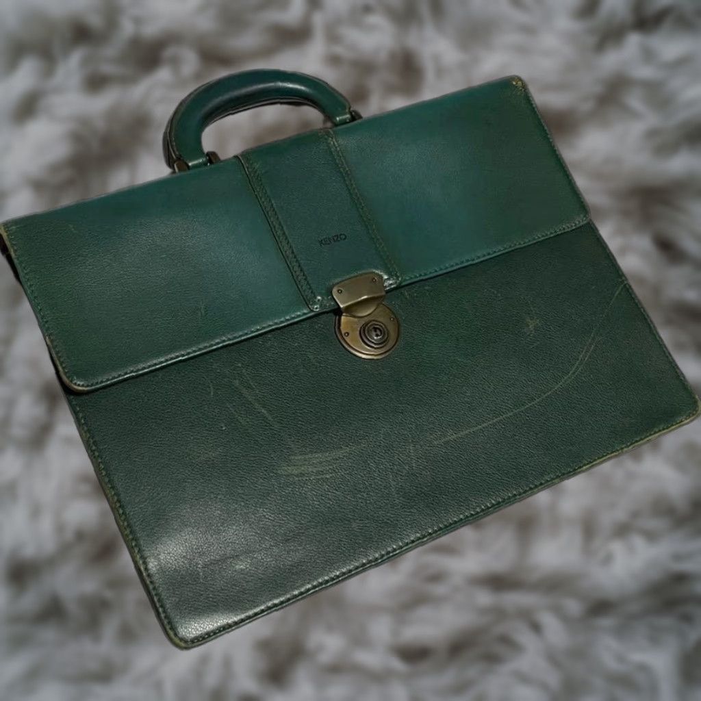 Kenzo Kenzo 90S Leather Briefcase Dark Green Retro Men's Bags: Popular ...