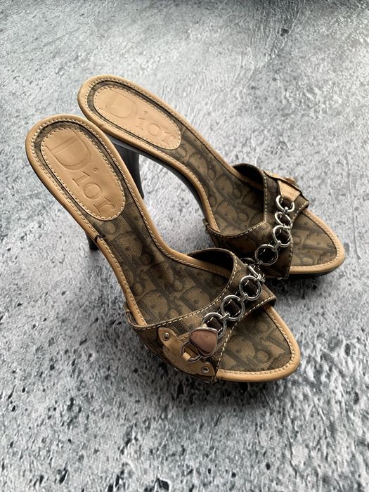 Dior DIOR MONOGRAM BROWN & BEIGE ROMANTIQUE LOGO STRAP HEELS | Grailed