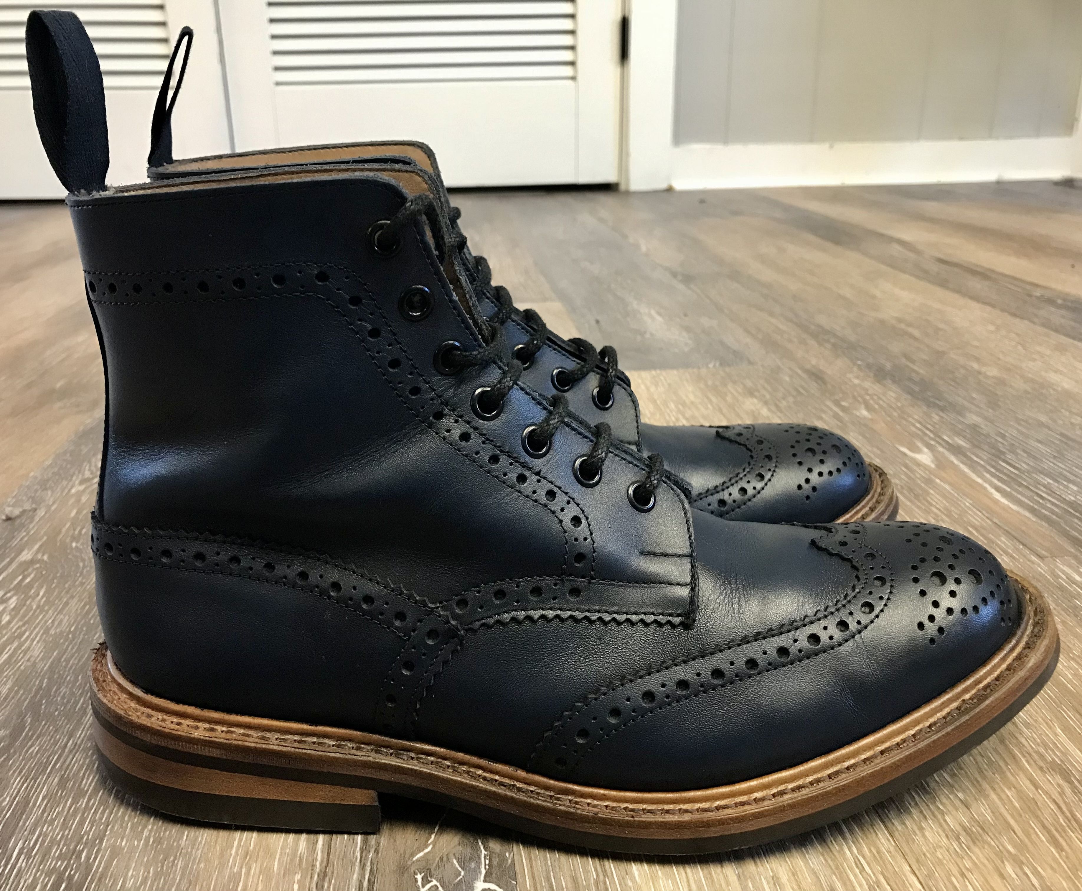 Trickers Tricker's Stow Navy lace up derby wingtip brogue boots | Grailed