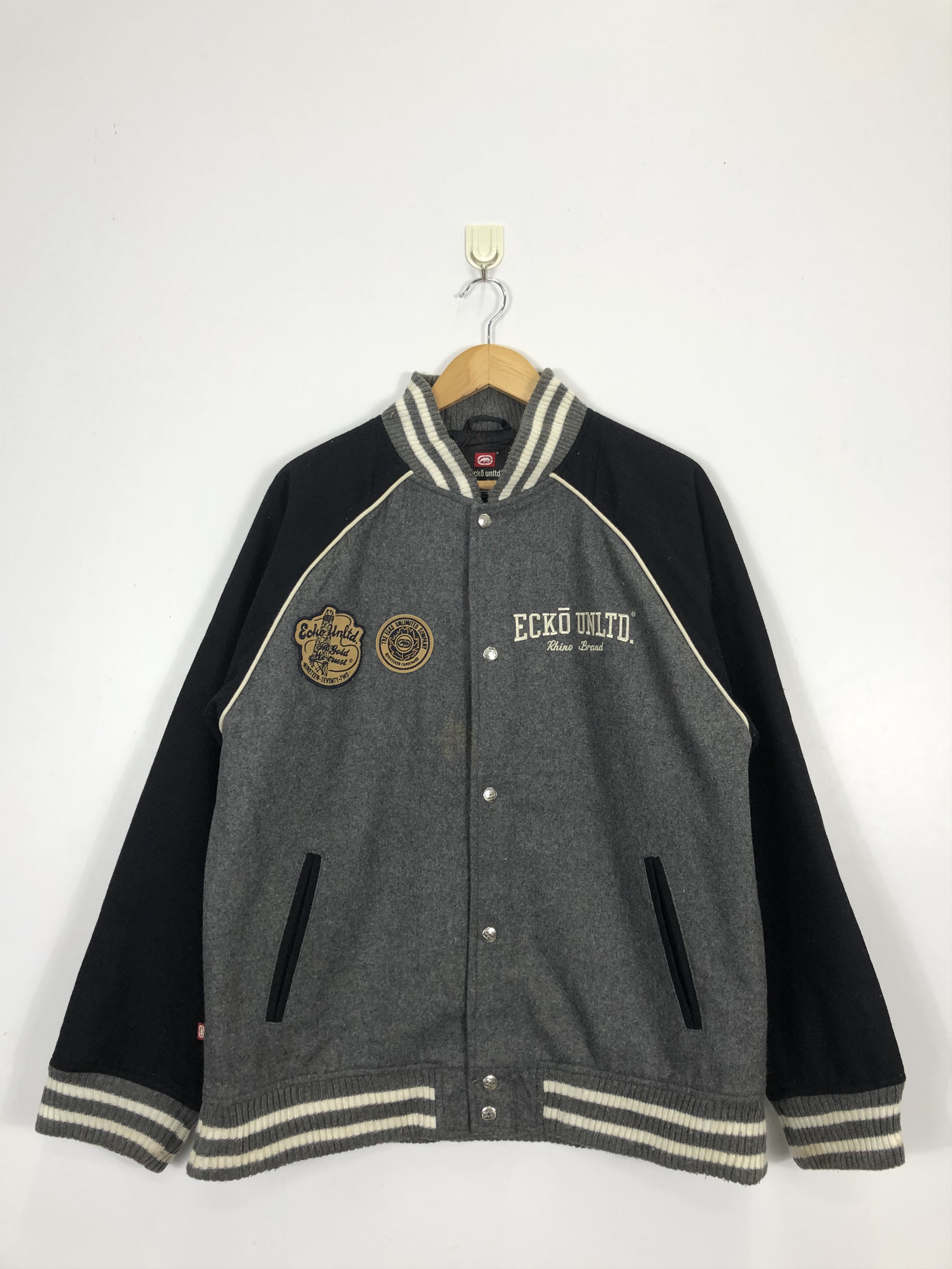 Vintage Vintage 90s Ecko Unltd Wool Varsity Jacket Gray | Grailed