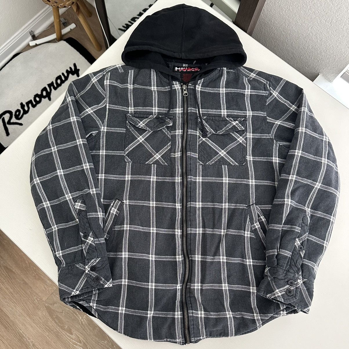 Streetwear × Tony Hawk × Vintage Tony HAWK Plaid Hooded Sherpa Faux ...
