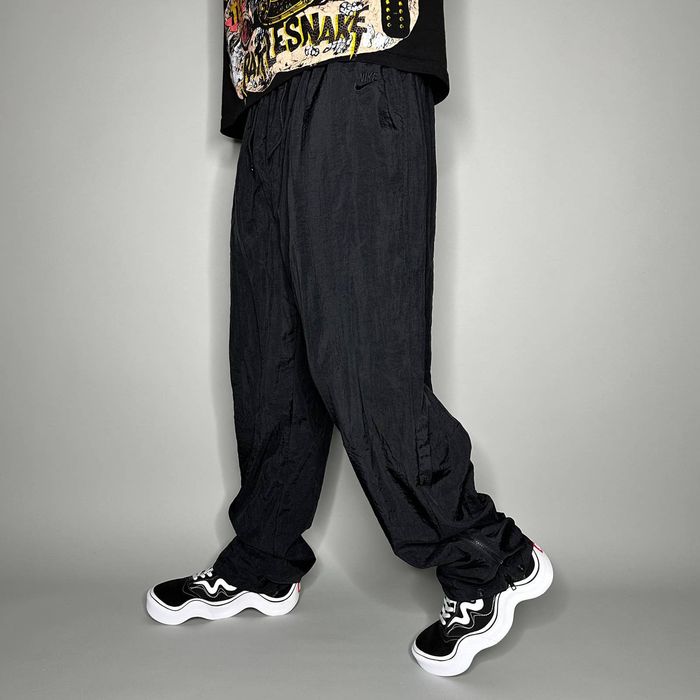 Nike Vintage Nike Track Pants Jet Black Nylon Baggy Fit 90s | Grailed