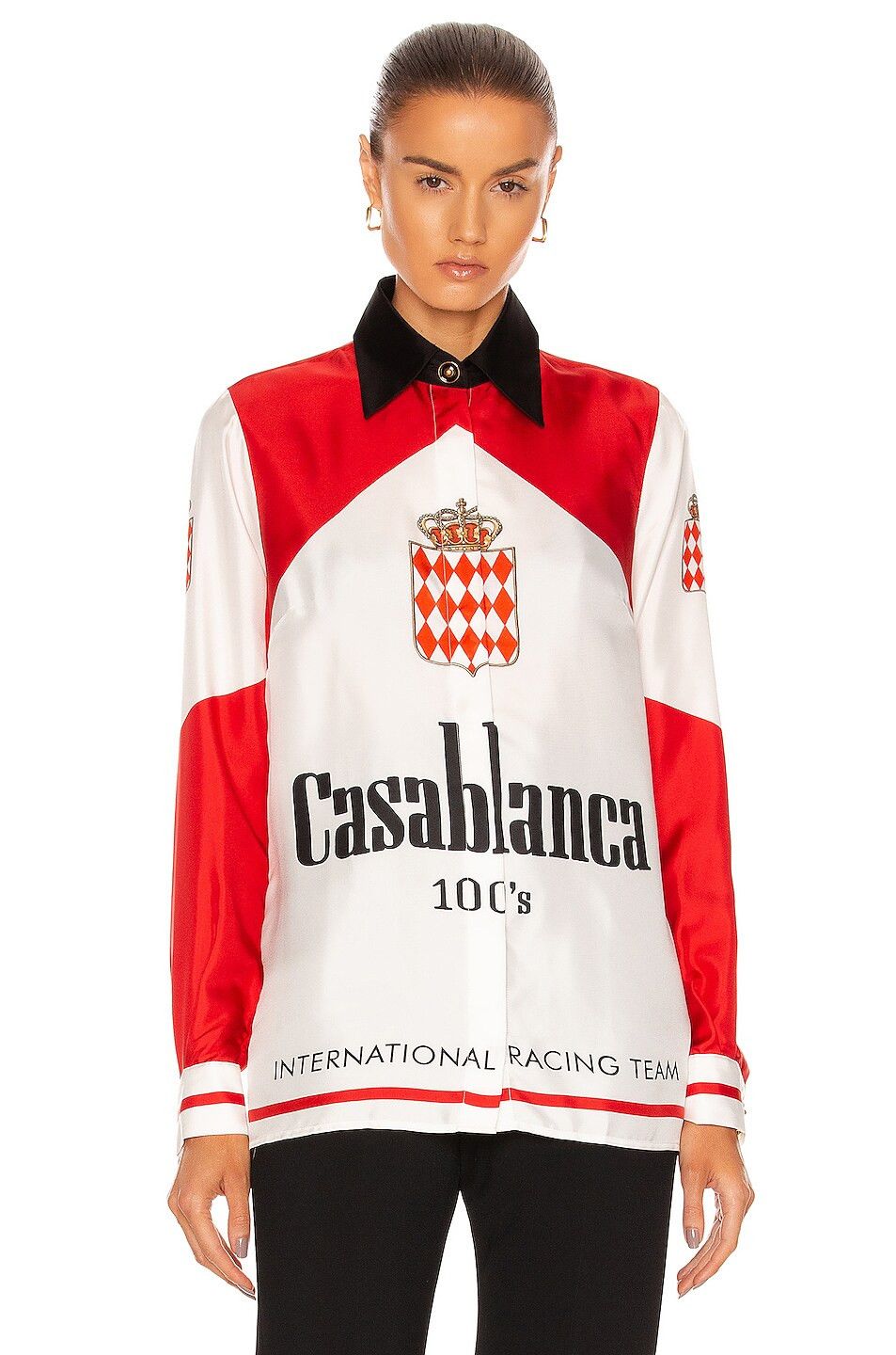 Casablanca White and Red Grand Prix Logo Silk Twill Shirt | Grailed