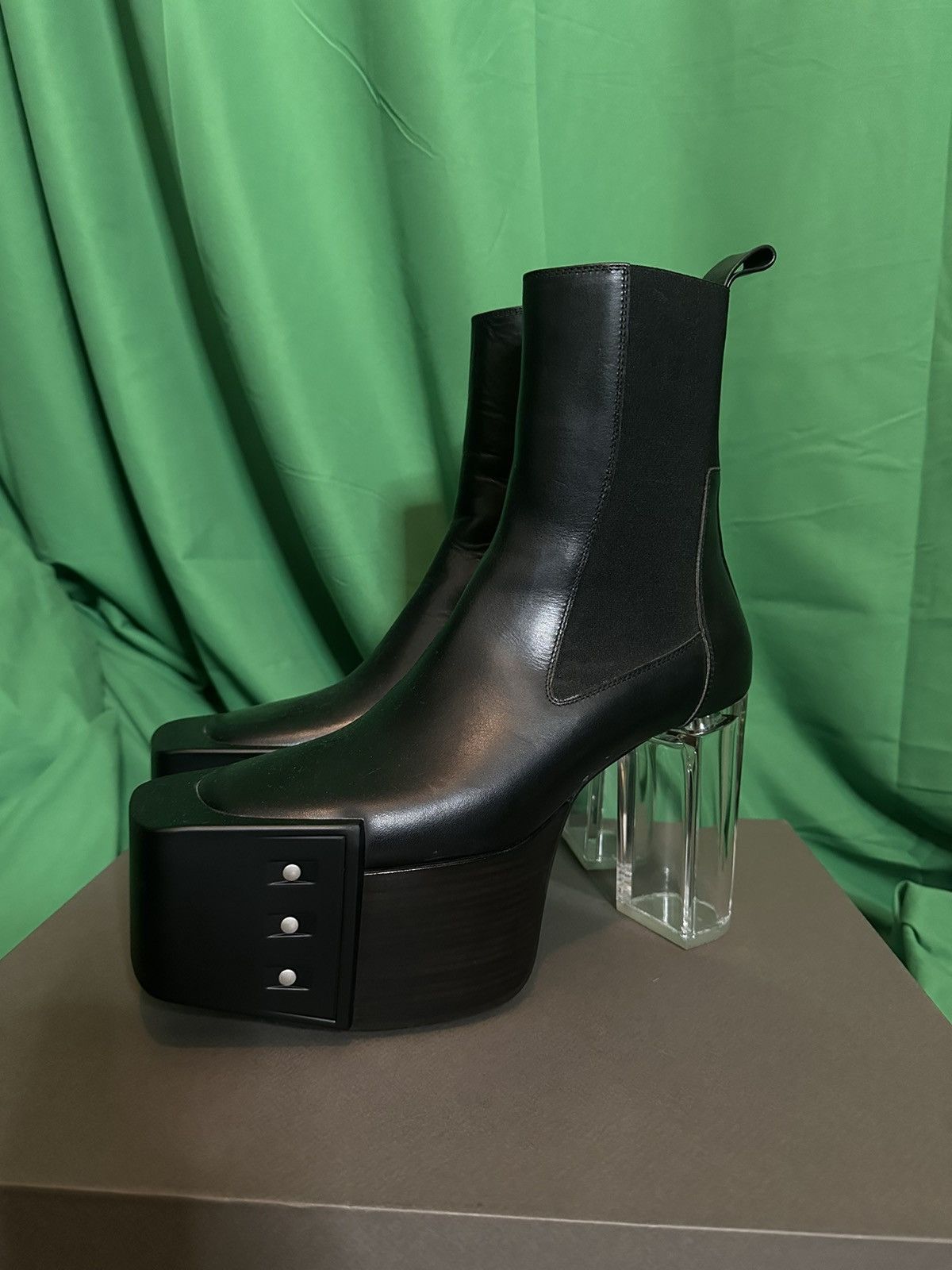 Rick Owens LGE Beveled Platform KISS high heel boots black/clear 43 ...