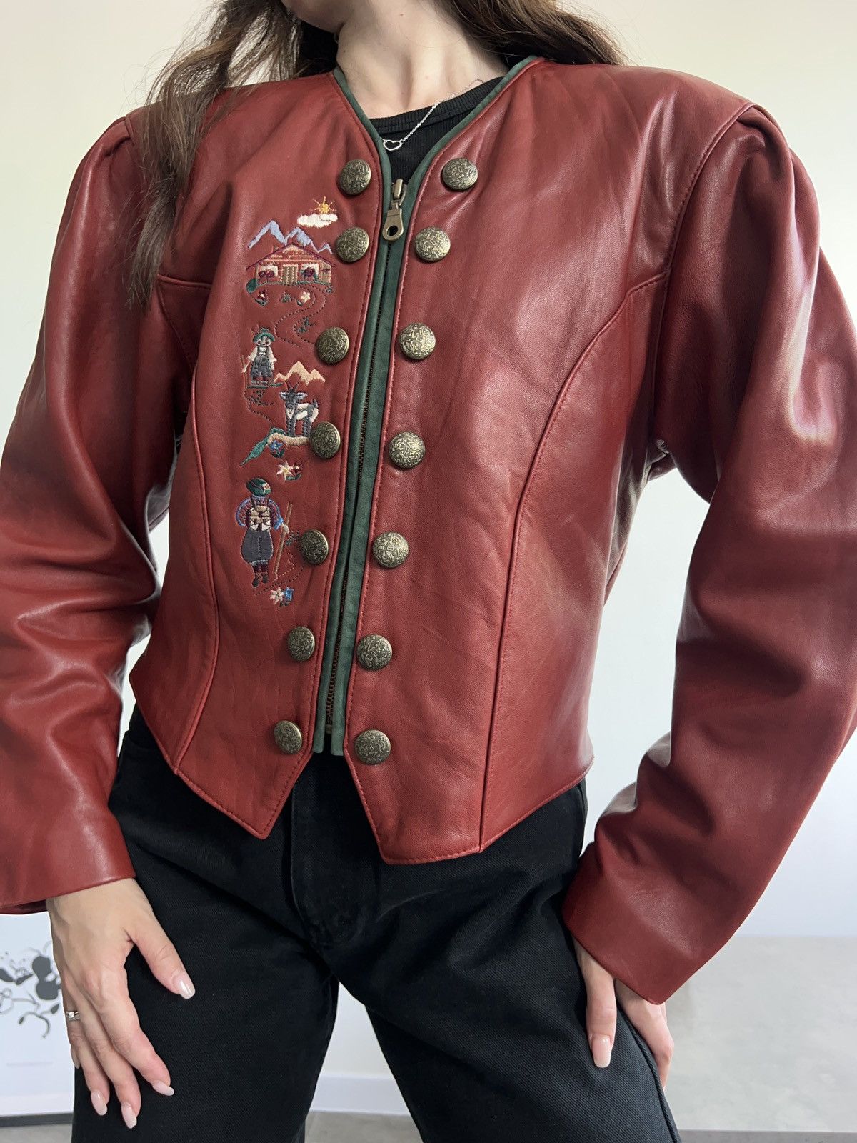 Leather Jacket × Rare × Vintage RARE Gorgeous Leather Cherry Vintage ...