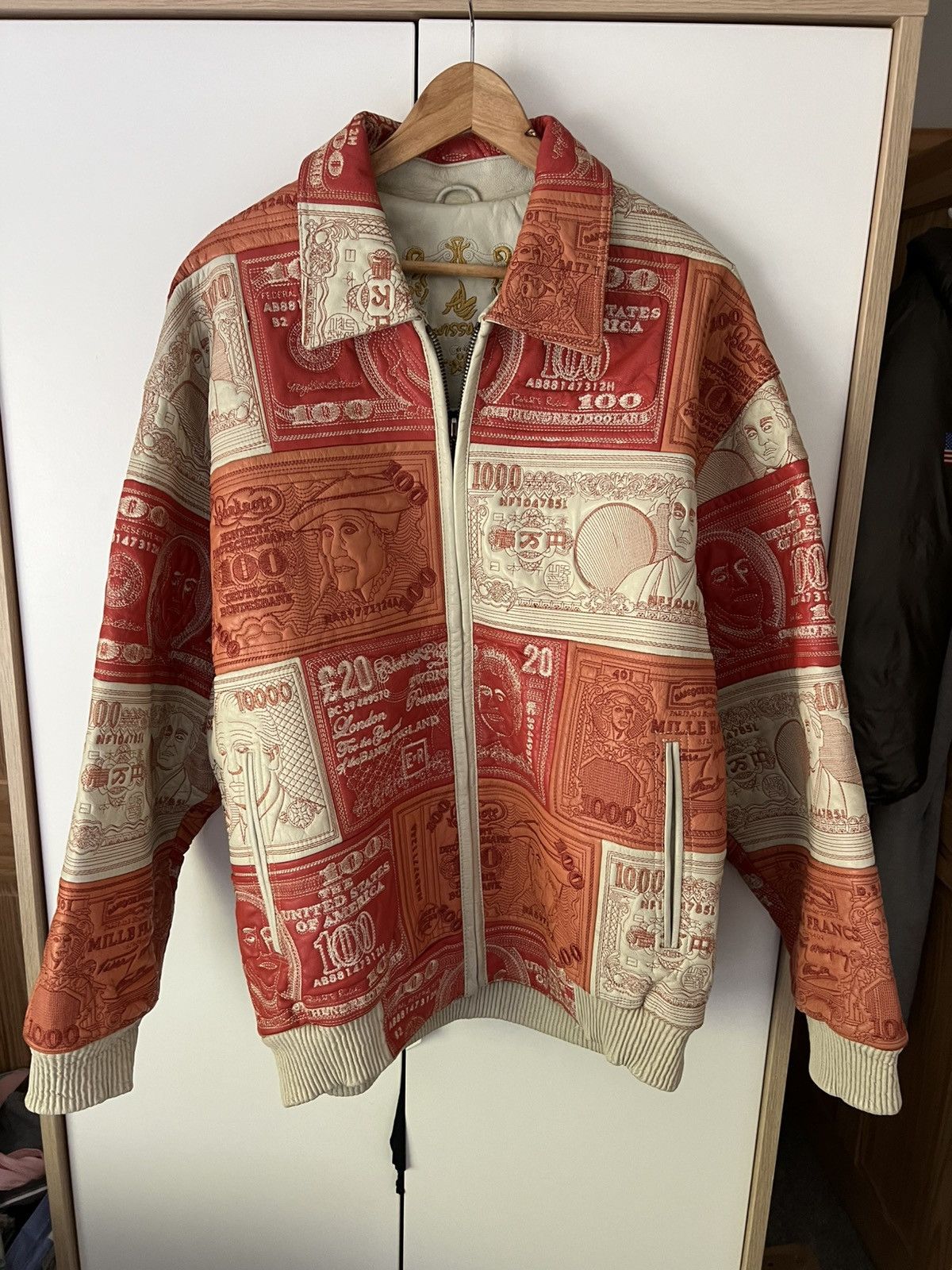 Al Wissam Al wissam currency leather jacket | Grailed