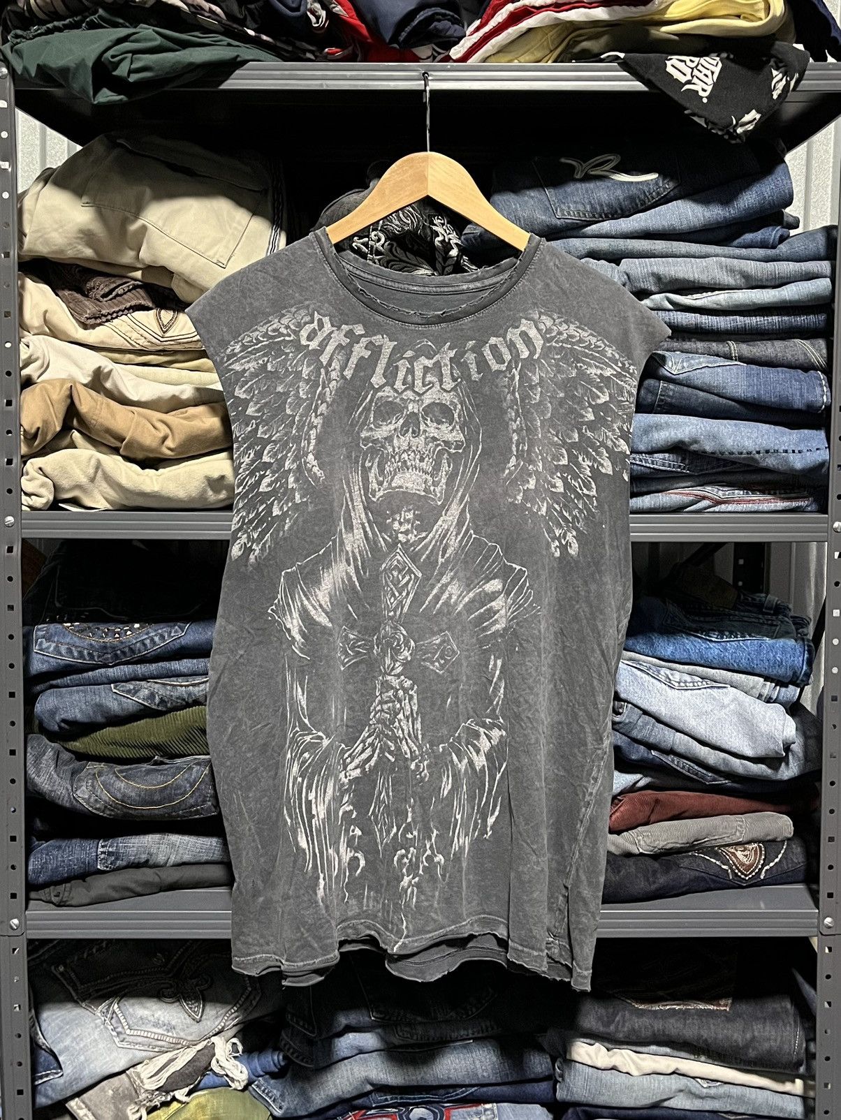 Affliction × Tapout × Vintage CRAZY Y2K AFFLICTION GRUNGE SKULL WINGS ...