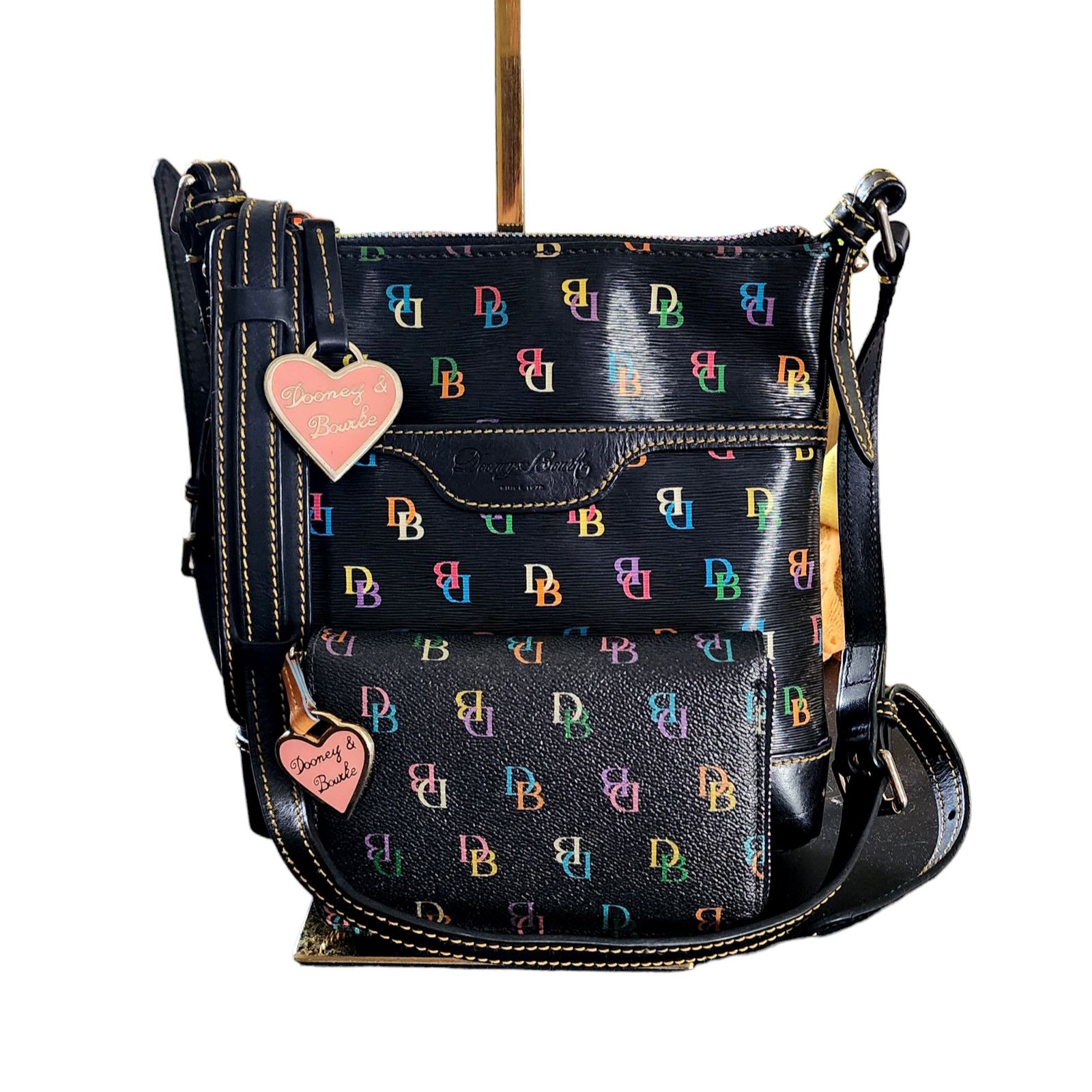 Dooney & Bourke Dooney & Bourke Black DB Multi Logo Letter Carrier ...