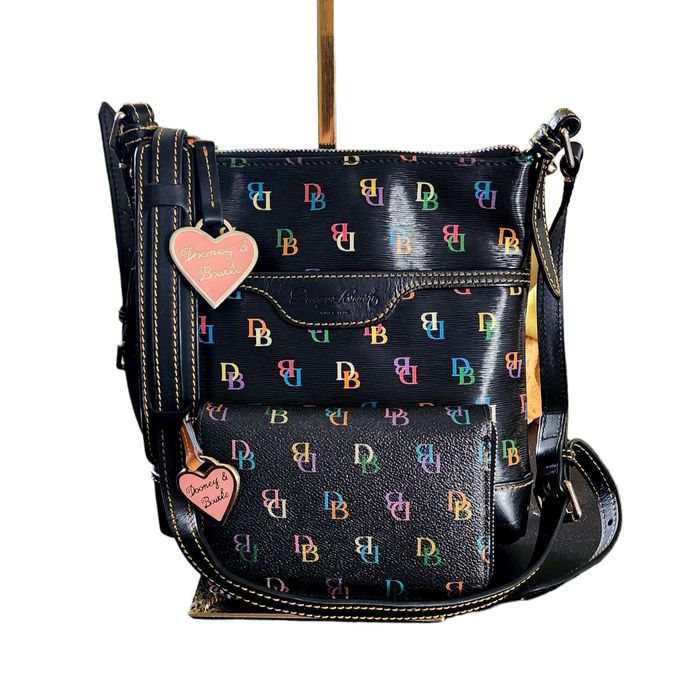 Dooney & Bourke Dooney & Bourke Black DB Multi Logo Letter Carrier ...