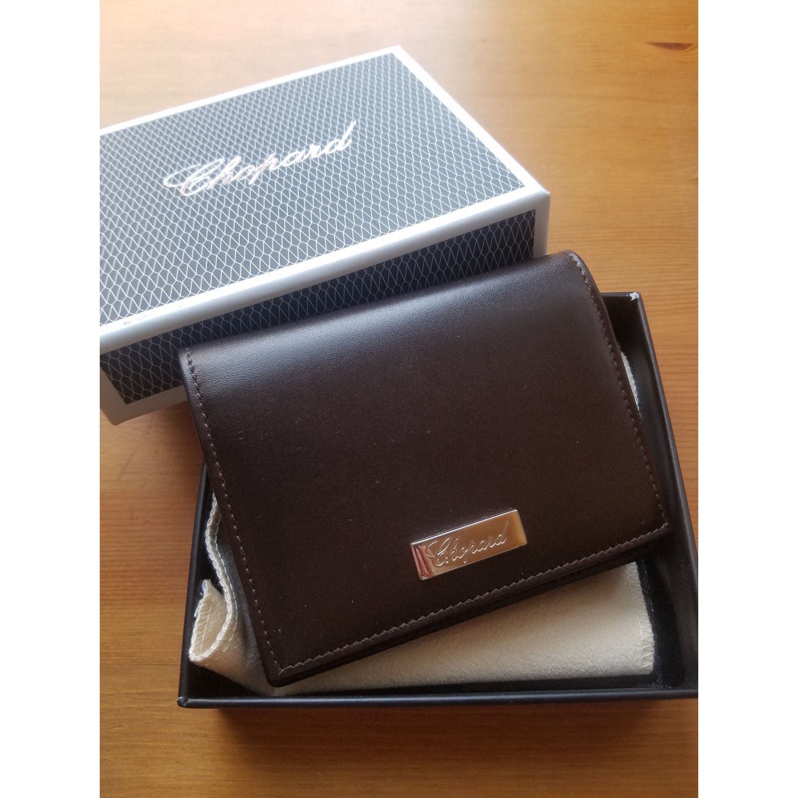Chopard Chopard Brown Leather Bifold ID Card Holder Wallet | Grailed