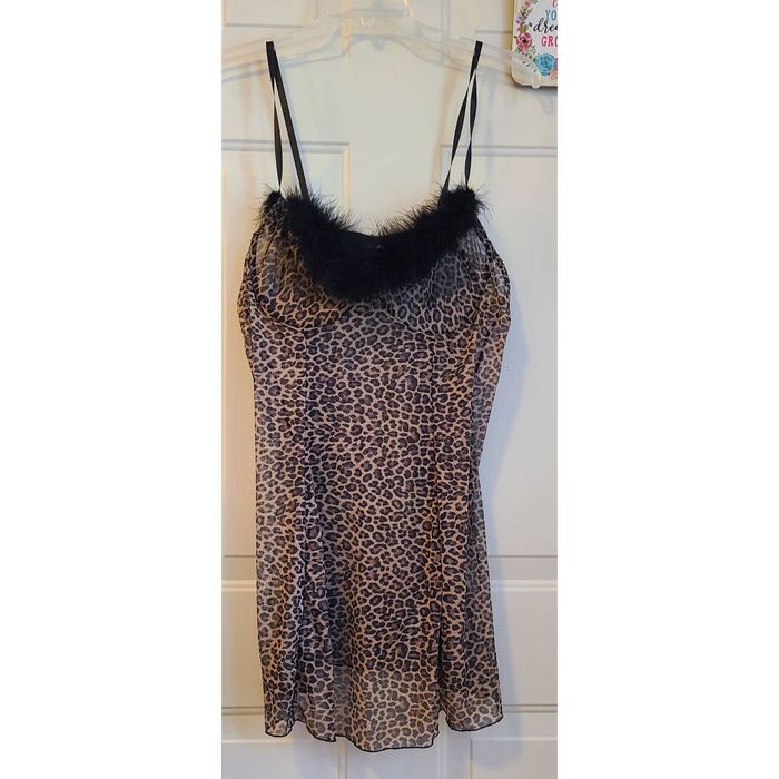 Vintage plus size nighty leopard animal print sheer fur lingerie | Grailed