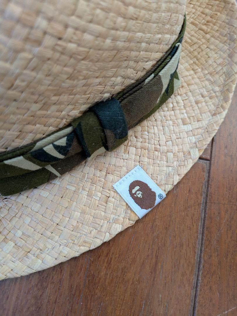 Bape A BATHING APE Beige Straw Hat with Camouflage Ribbon | Grailed