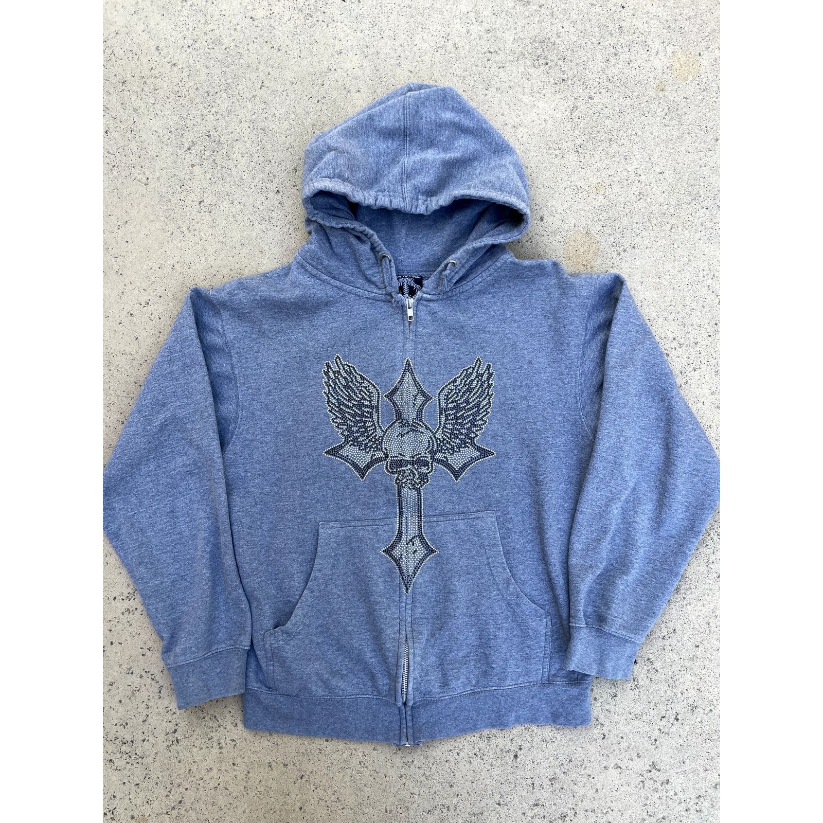 Vintage Y2K Rhinestone Cross and Skull Custom By Dylan Zip Up Hoodie | Grailed