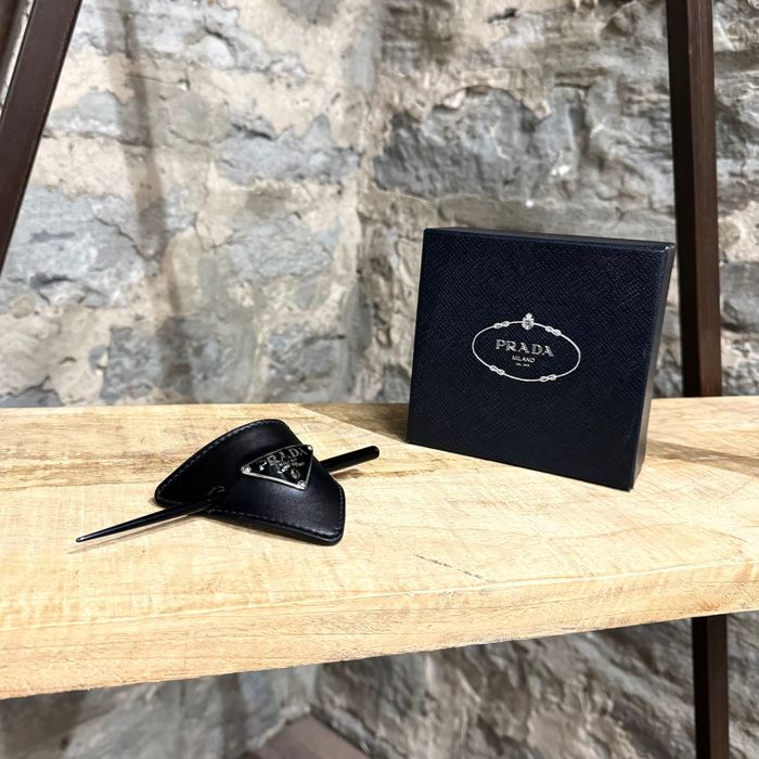 Prada Prada Black Triangle Emblem Leather Hair Pin | Grailed