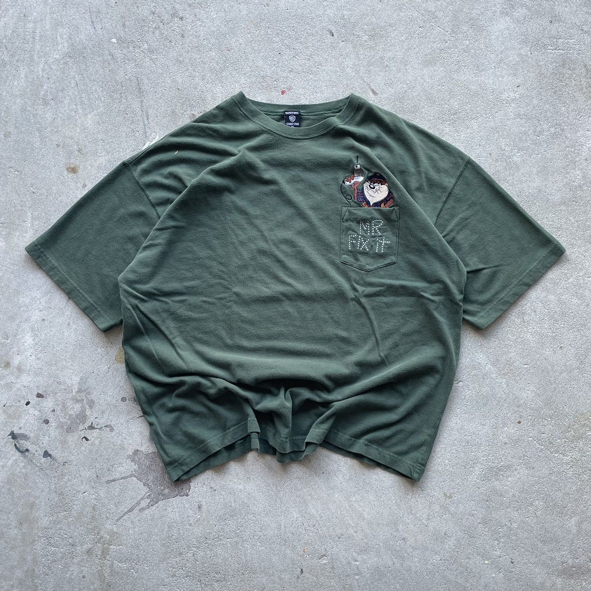 Vintage Vintage 90’s Forest Green Taz Mr Fix It Pocket Tee | Grailed