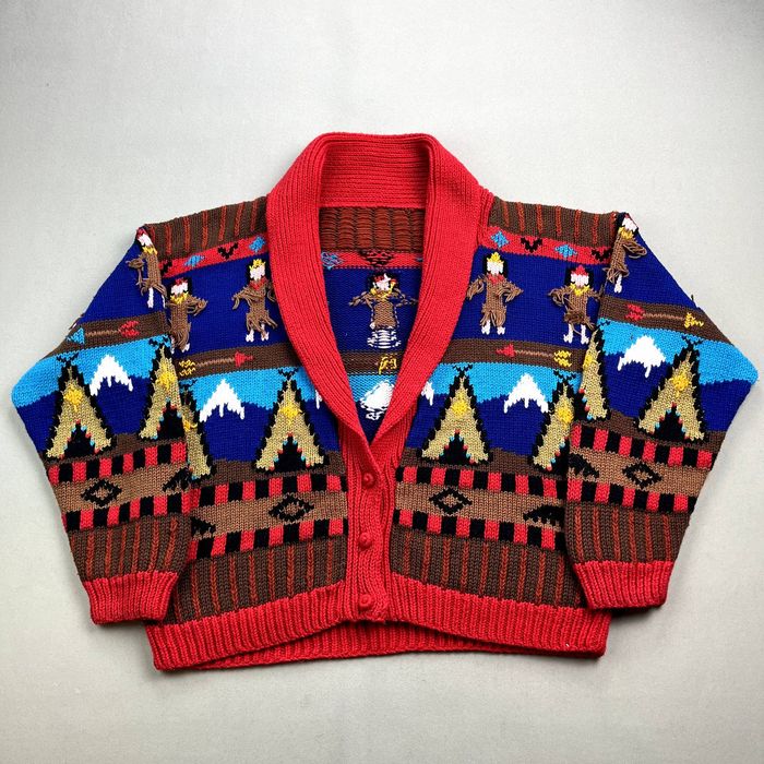 Vintage Vintage Native American Cardigan Sweater Red Knit Indian 80s ...