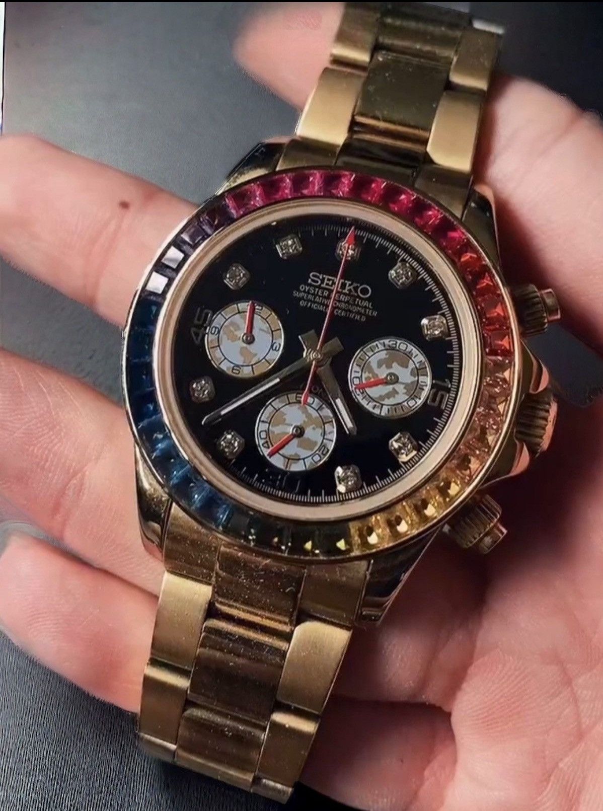 Seiko Seiko Daytona Black Rainbow Diamond Rosegold Luxury Watch | Grailed