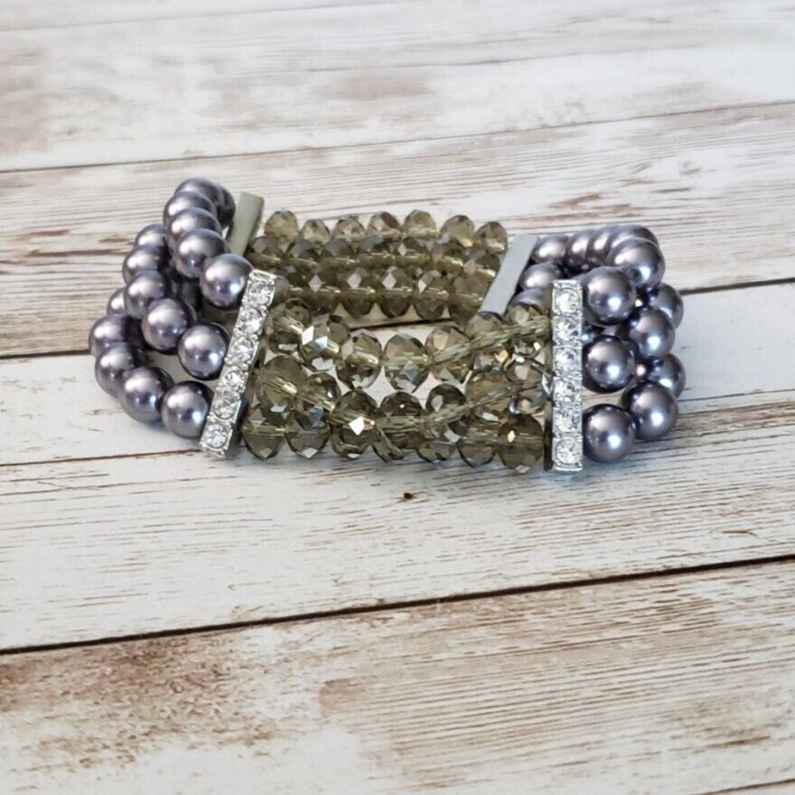 Vintage Vintage Bracelet Bluey Silver Faux Pearls & Smokey Tone | Grailed