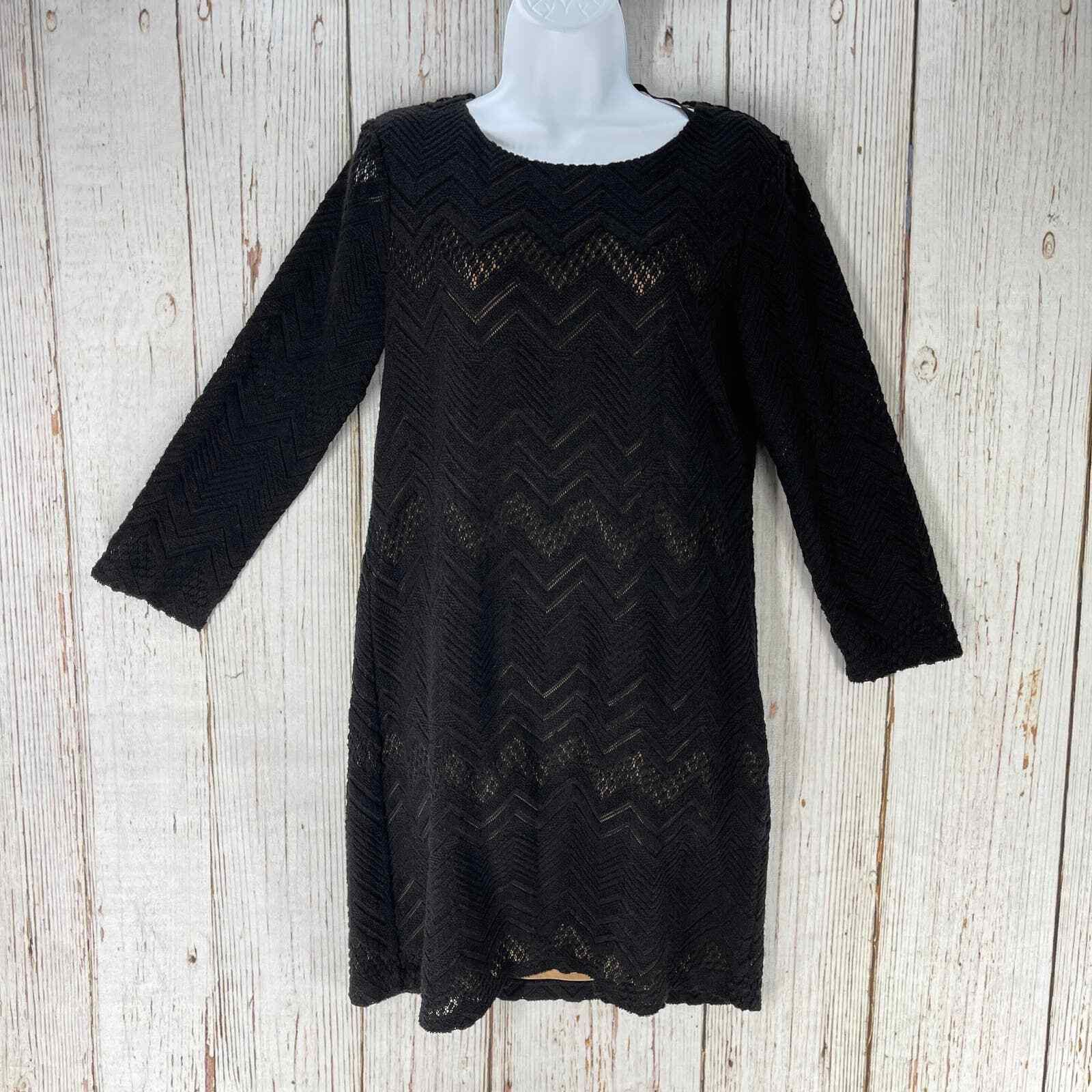 Vintage Studio M Dress Women Large Black Lace Overlay Long Sleeve Wool ...