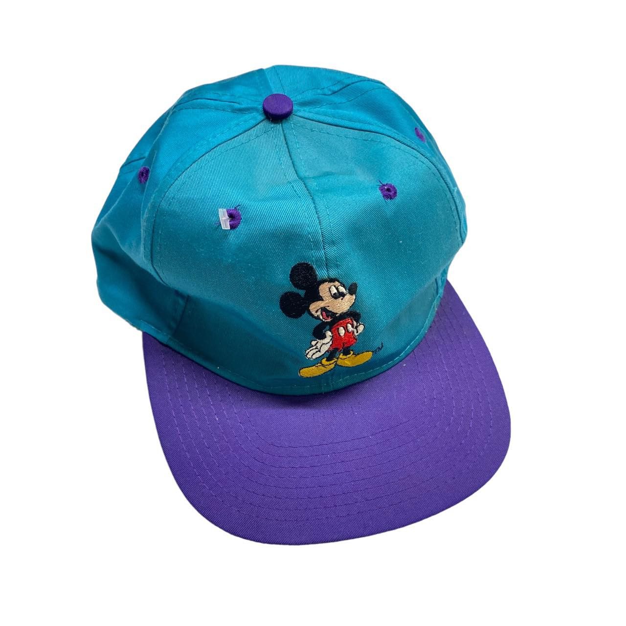 Disney × Vintage Mickey Mouse Blue Purple Embroidered Snap Back Hat ...