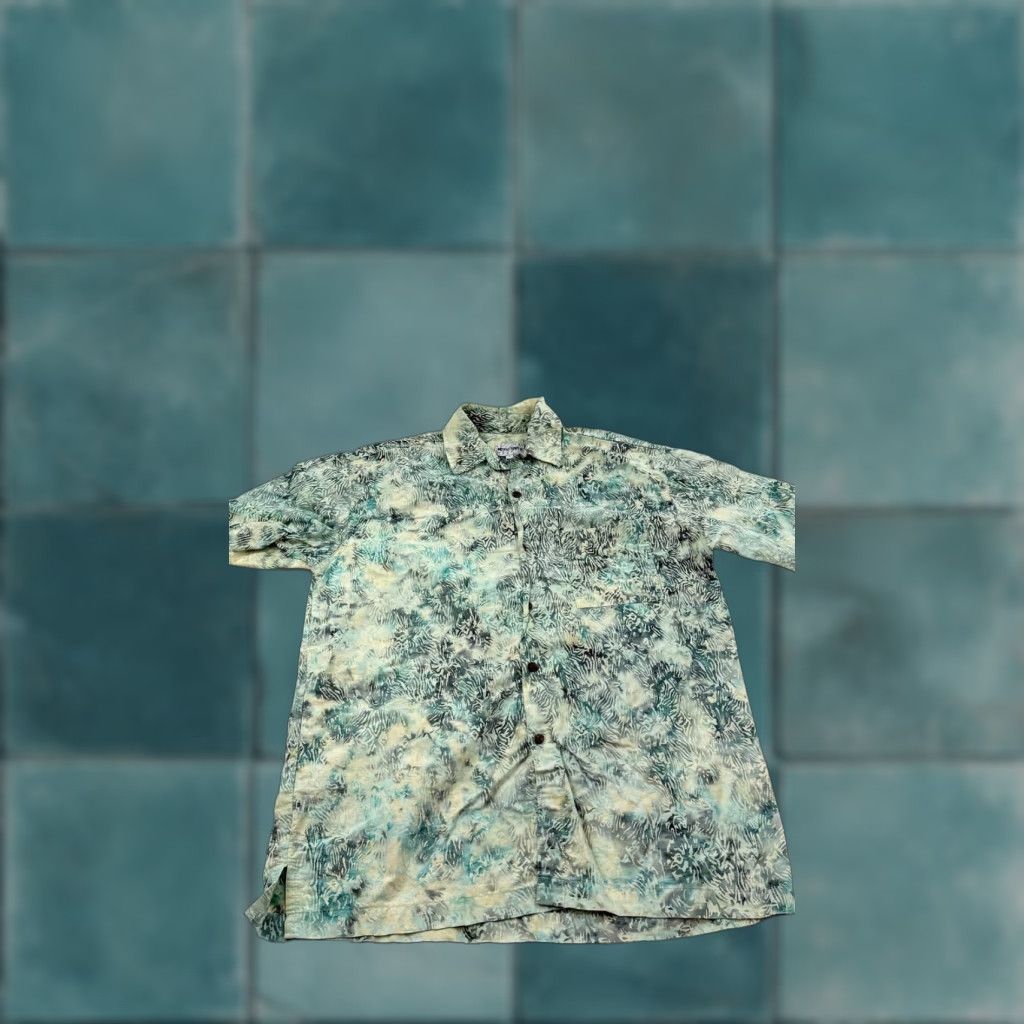 Vintage Indygo Smith Shirt Mens Large Green Blue Batik Button-Up 100% ...