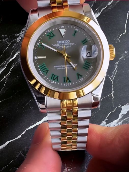 Seiko Seiko Mod Datejust Wimbledon Gold Steel 39mm Jubilee Watch | Grailed