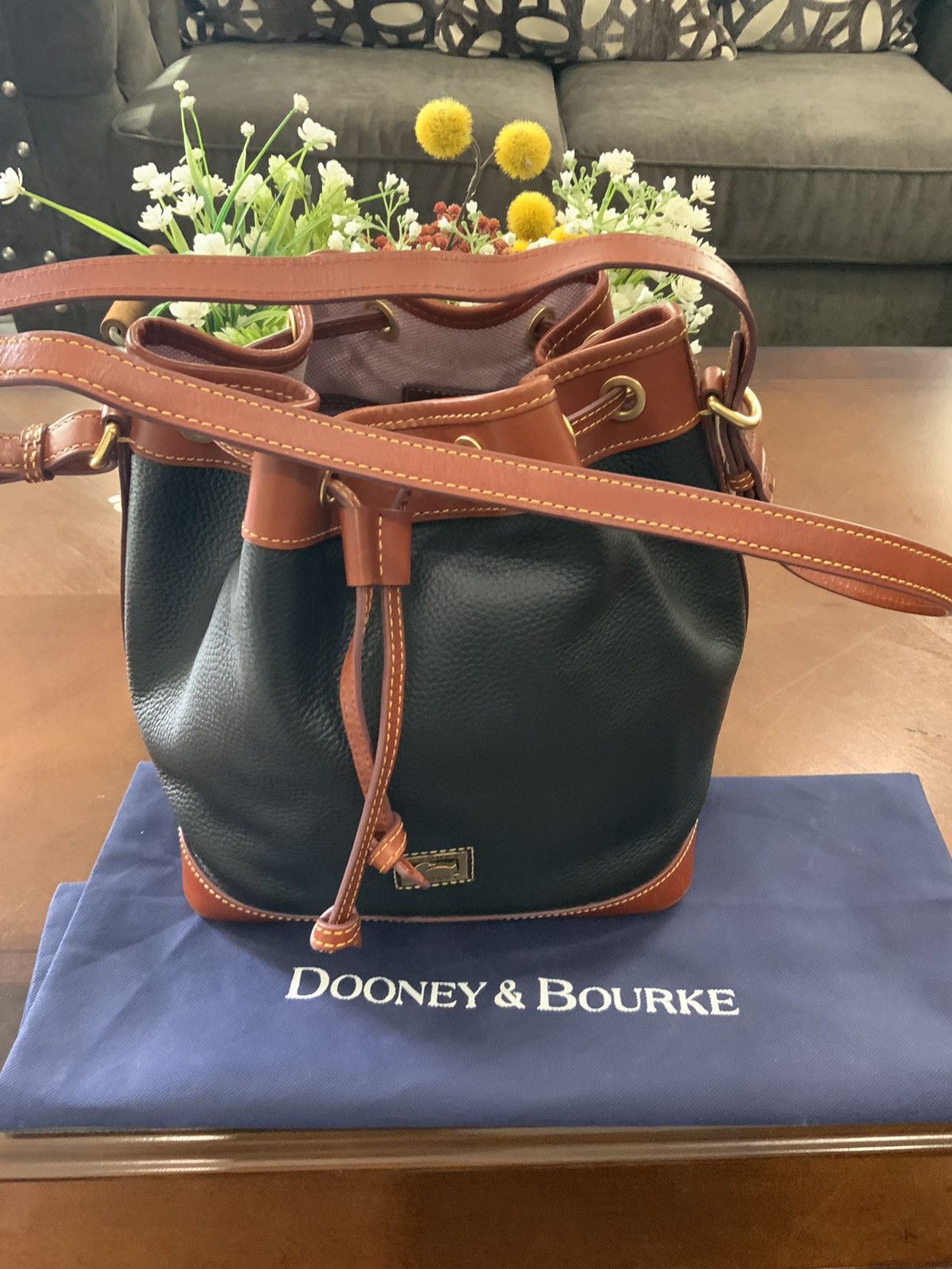 Dooney & Bourke Dooney & Bourke Black Leather Pebble Grain Drawstring ...