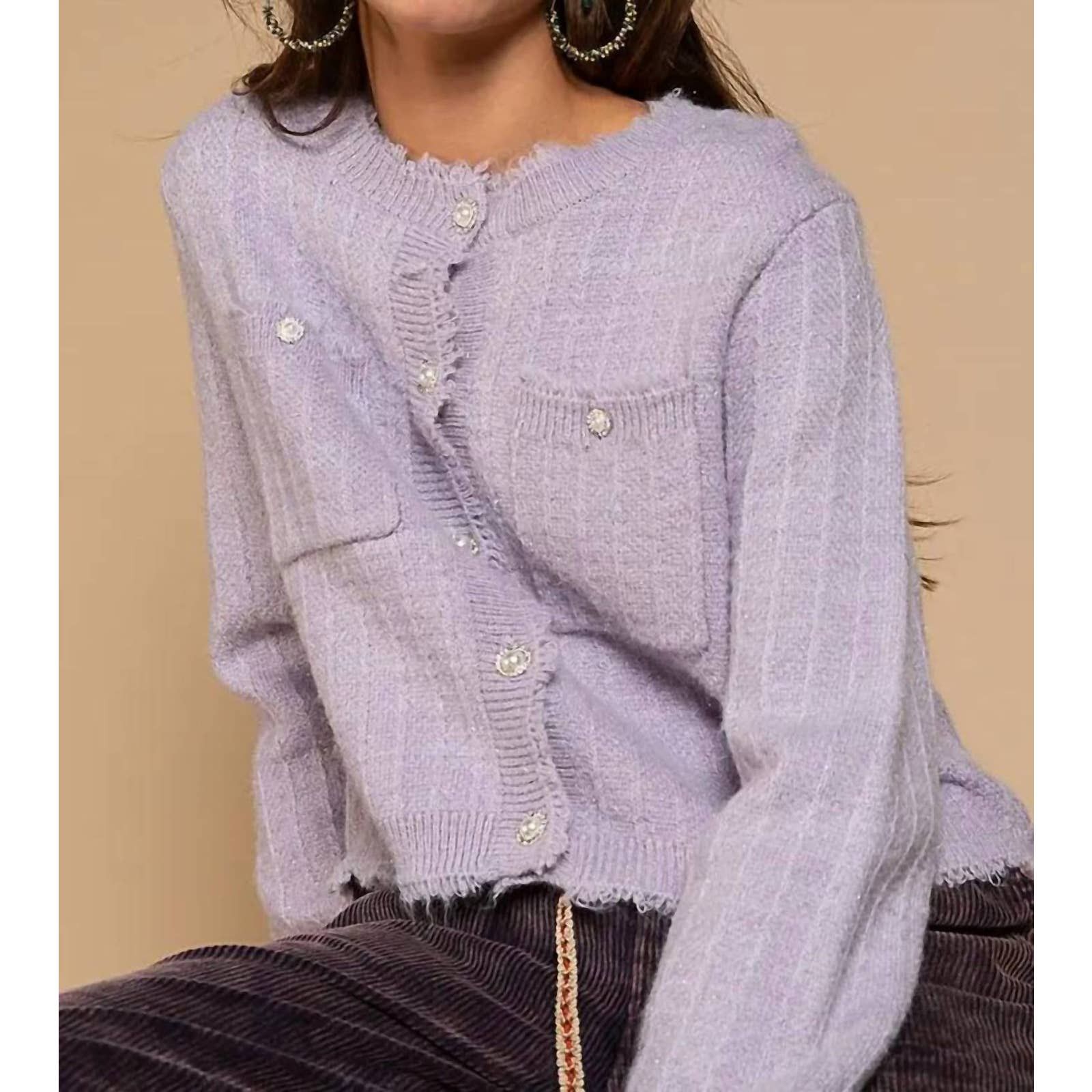 Designer POL Luxe Cardigan In Powder Lavender | Grailed