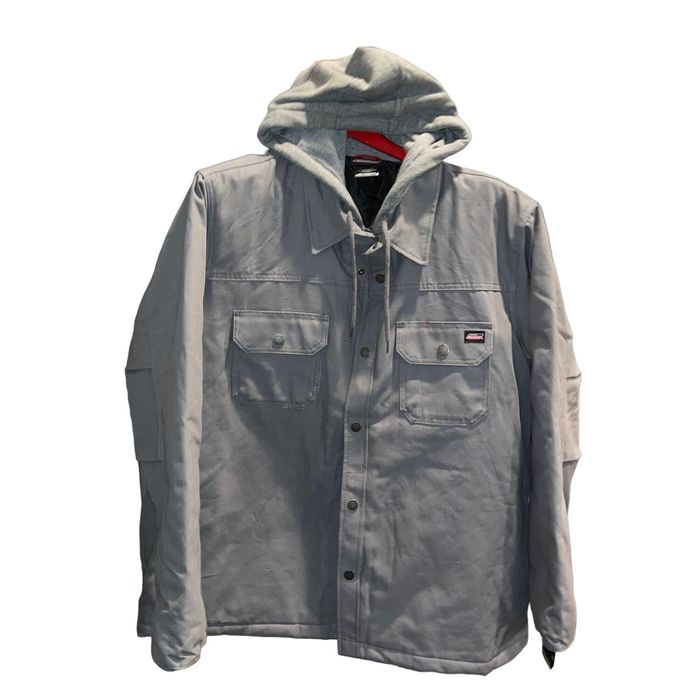 Dickies NEW 2XL Dickies GRAY hood canvas shirt jacket zip snap up | Grailed