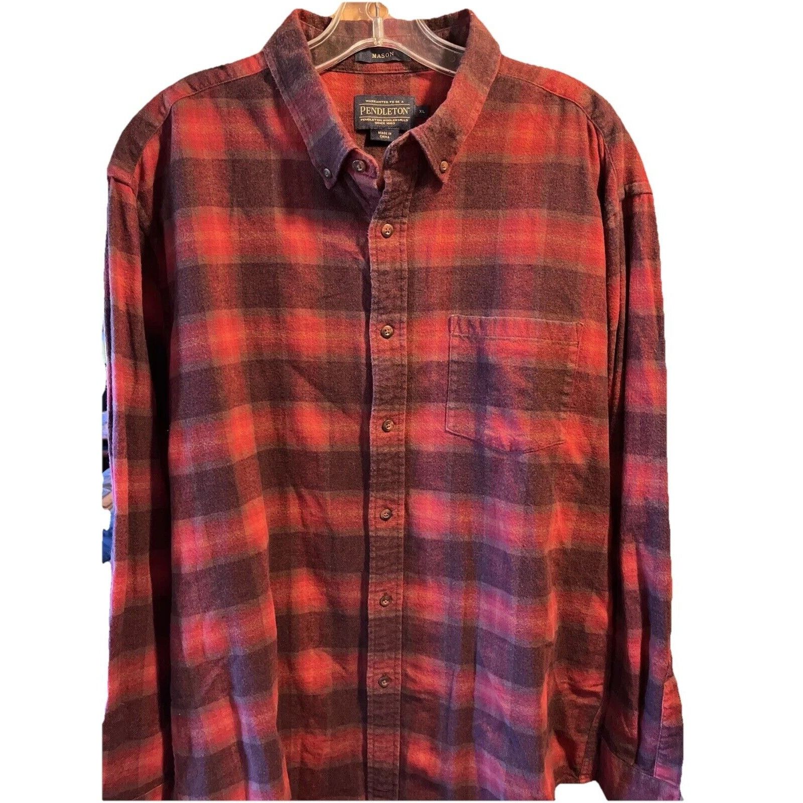 Pendleton PENDLETON Mason Flannel Shirt Men’s XL Button Down Red Plaid ...