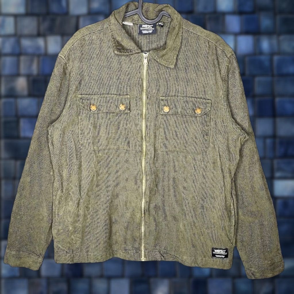 WeSC WESC Jacket Unisex Adults M/L Green Corduroy Zip Up Collared Work ...
