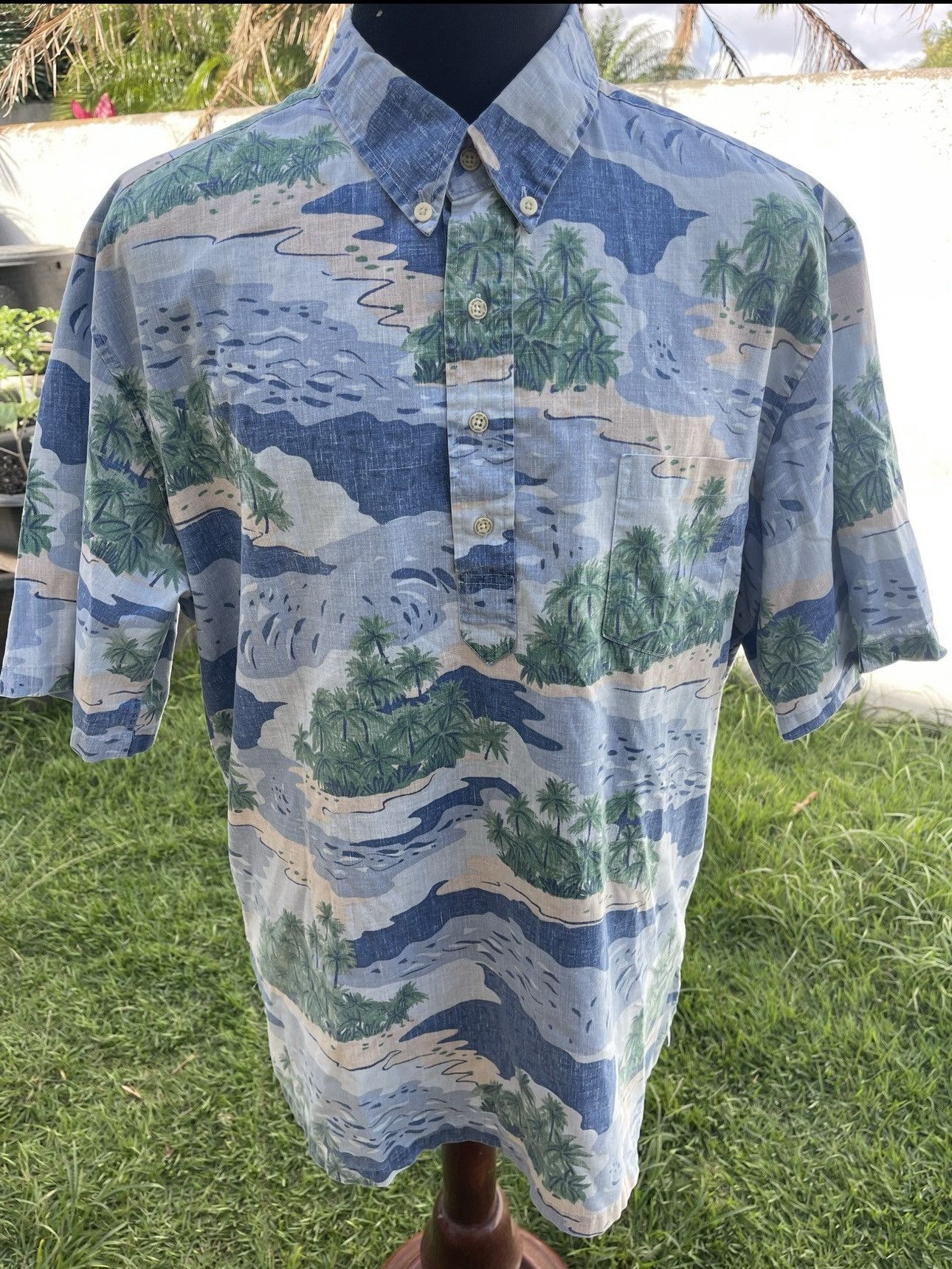 Reyn Spooner Reyn Spooner Hawaiian Print Blue 3/4 Button Men's XXL ...