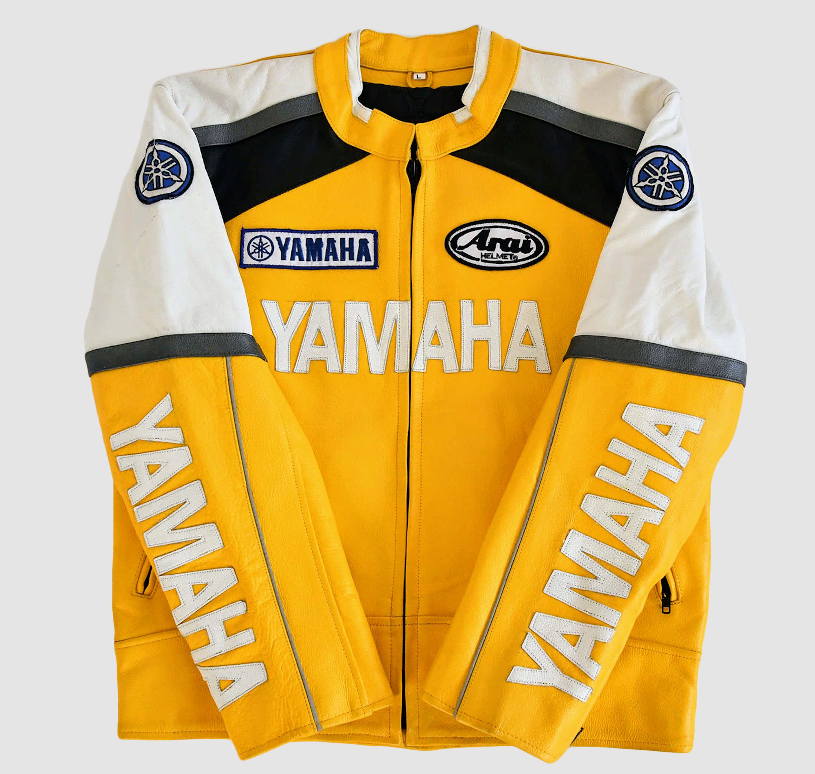 Streetwear × Yamaha 🔥Yamaha🔥 Yellow Leather Jacket Motorcycle Racing ...