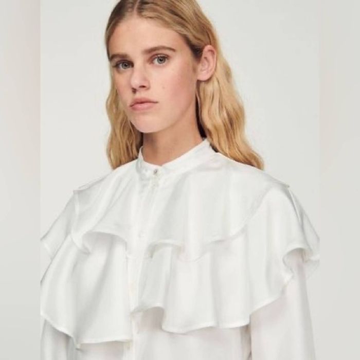 Sandro COMEDIE RUFFLE YOKE SILK BLOUSE IN ECRU | Grailed