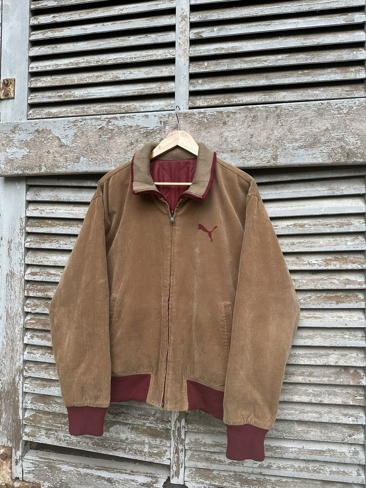 Bomber Jacket × Japanese Brand × Puma 🐆PUMA BROWN CORDUROY REVERSIBLE ...