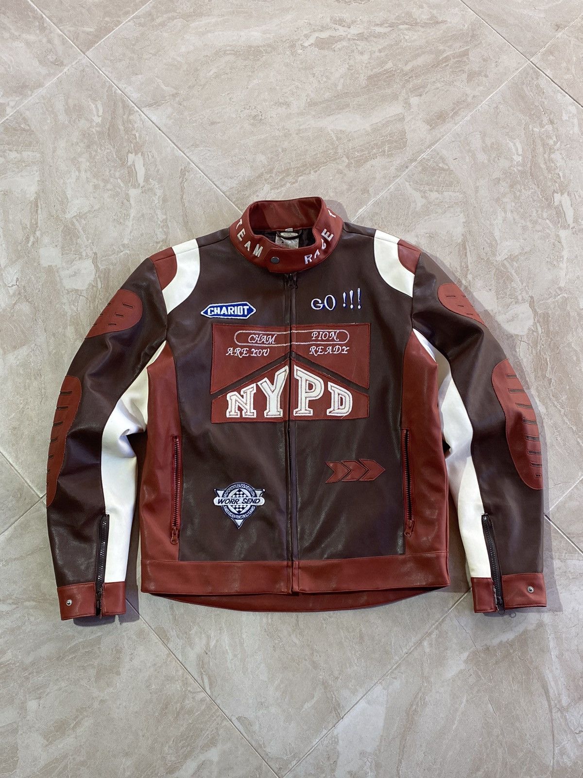 Vintage Racing Moto Leather Jacket hype brown Bike Team NYPD | Grailed