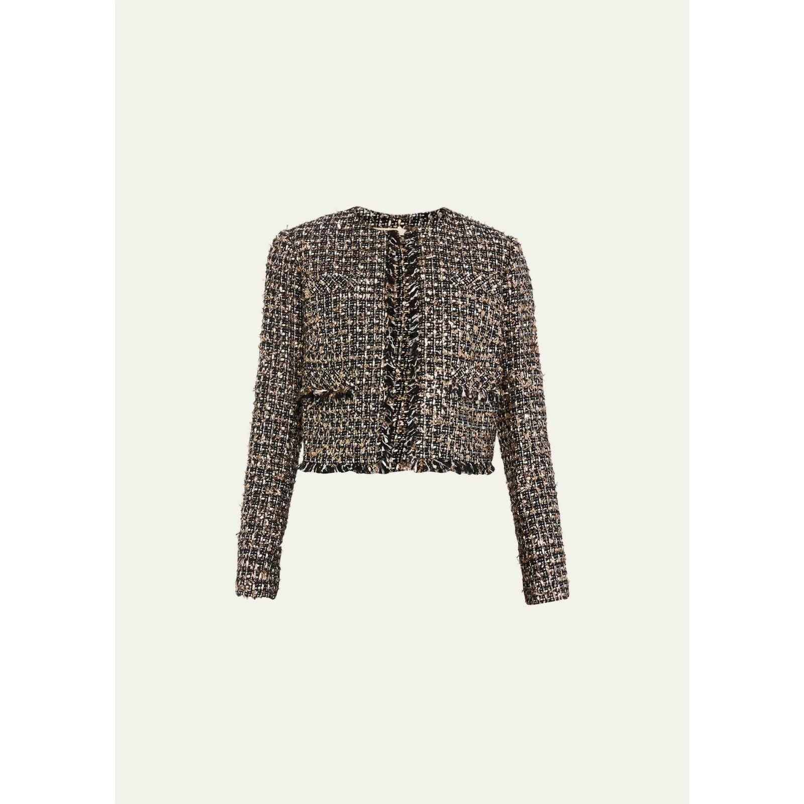 Jason Wu Tinsel Tweed Cropped Jacket In Black/gold | Grailed
