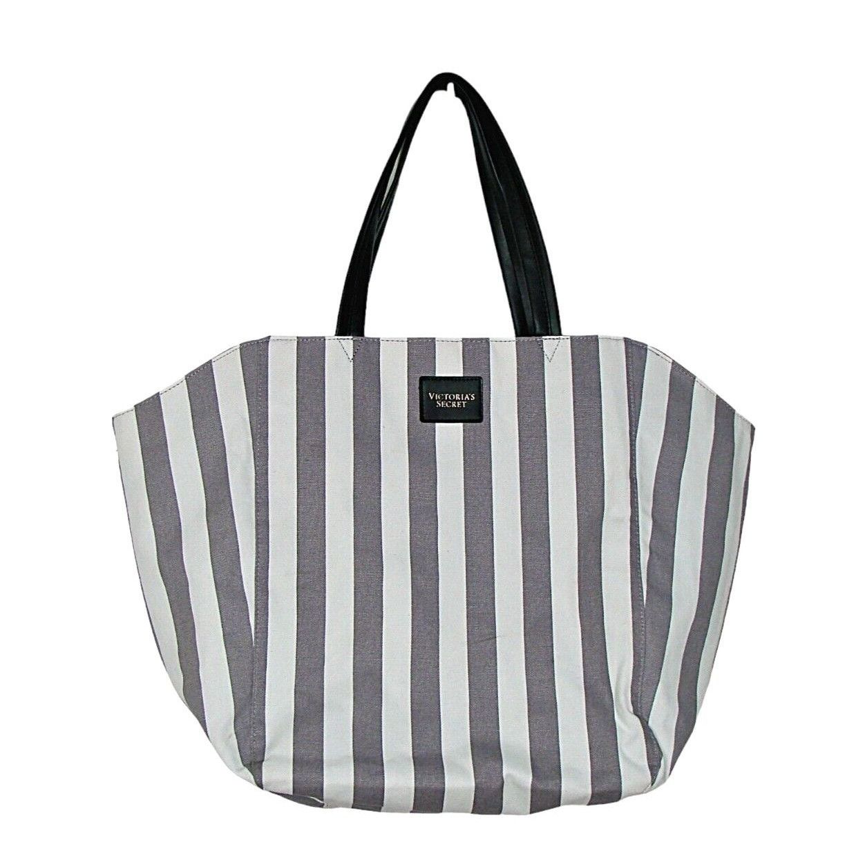 Victoria's Secret Victorias Secret Striped Canvas Tote Bag Gray White ...