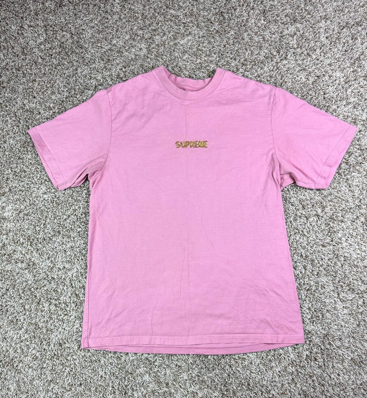 Supreme Supreme Pink T-Shirt with Gold Lettering | Grailed