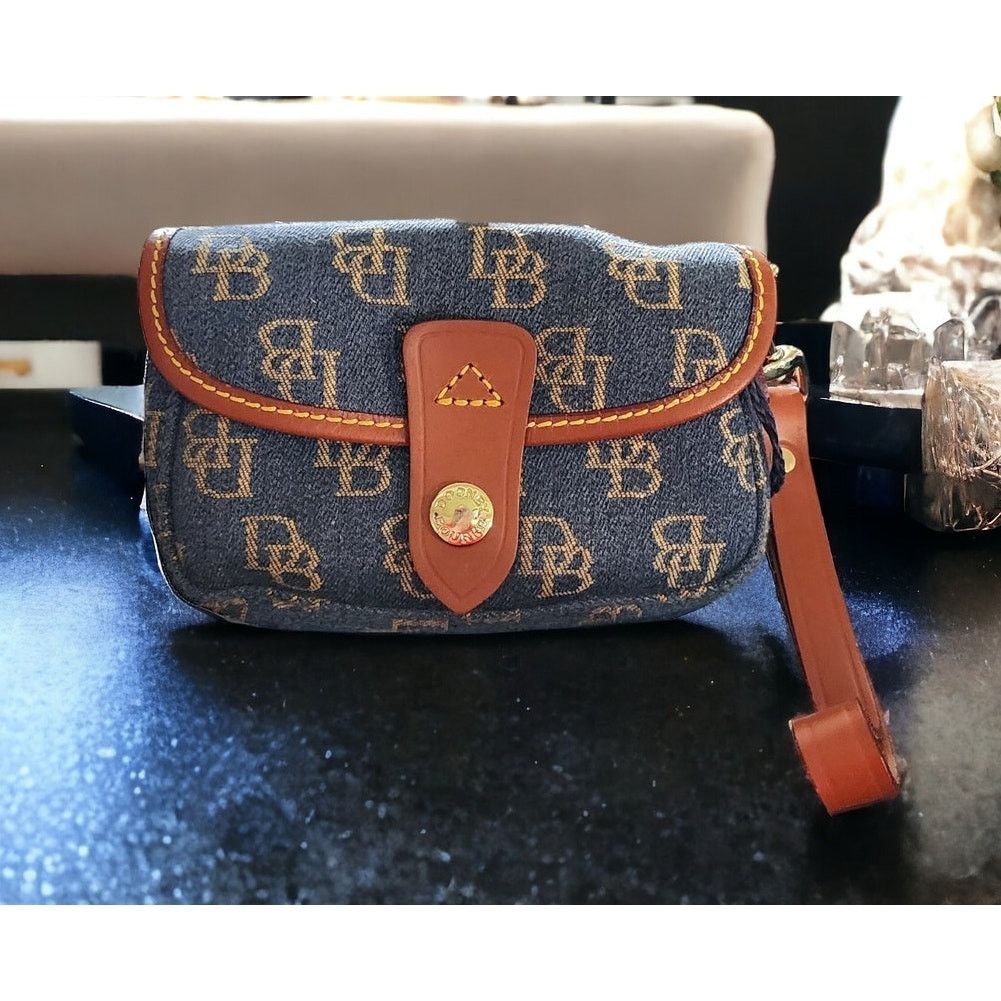 Dooney & Bourke Dooney & Bourke Blue Jean Brown Leather Trim Wristlet ...