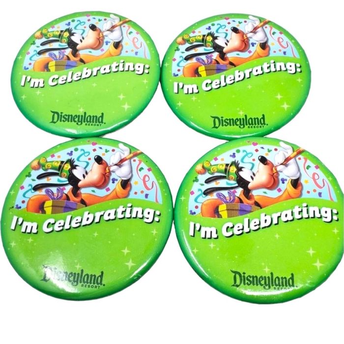 Disney Disneyland I'm Celebrating with Goofy 4-Pack of Buttons | Grailed